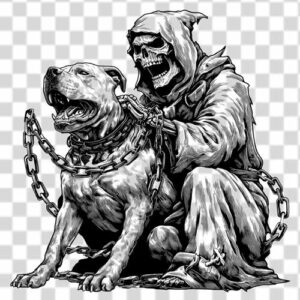 the Grim Reaper seated behind a large dog PNG transparent - Pngcube